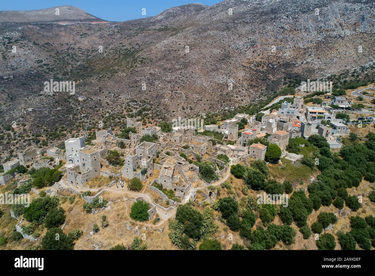 Aerial view the Vathia the impressive traditional village of Mani with ...