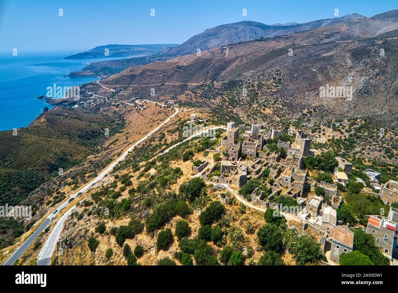 Aerial view the Vathia the impressive traditional village of Mani with ...