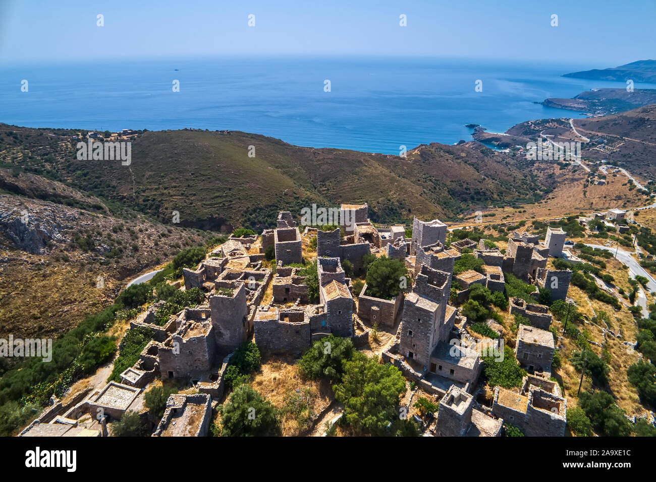 Aerial view the Vathia the impressive traditional village of Mani with ...