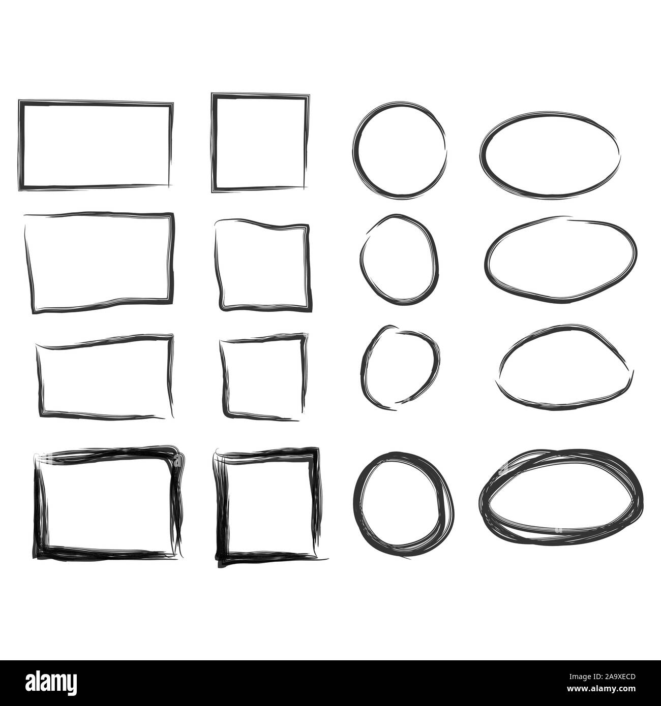 Frames in doodle style. Set of Square, rectangle, circle, oval ...
