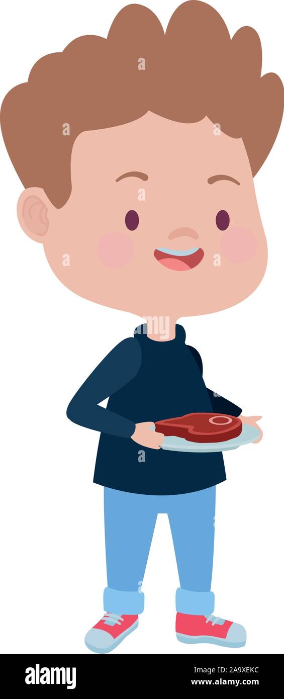 cute little boy with meat beef character Stock Vector Image & Art - Alamy