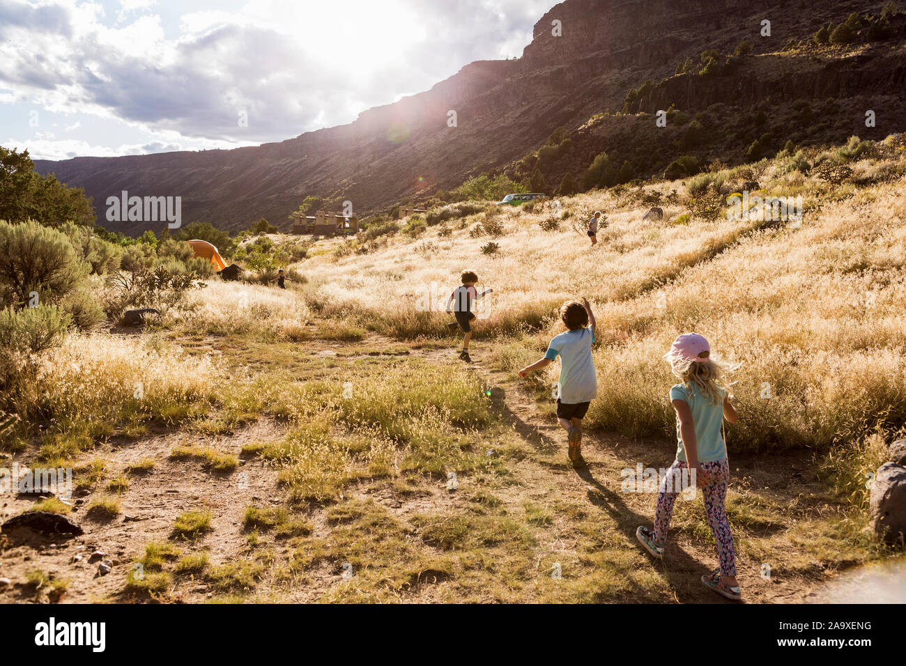 children hiking at sunset,Pilar, NM Stock Photo - Alamy