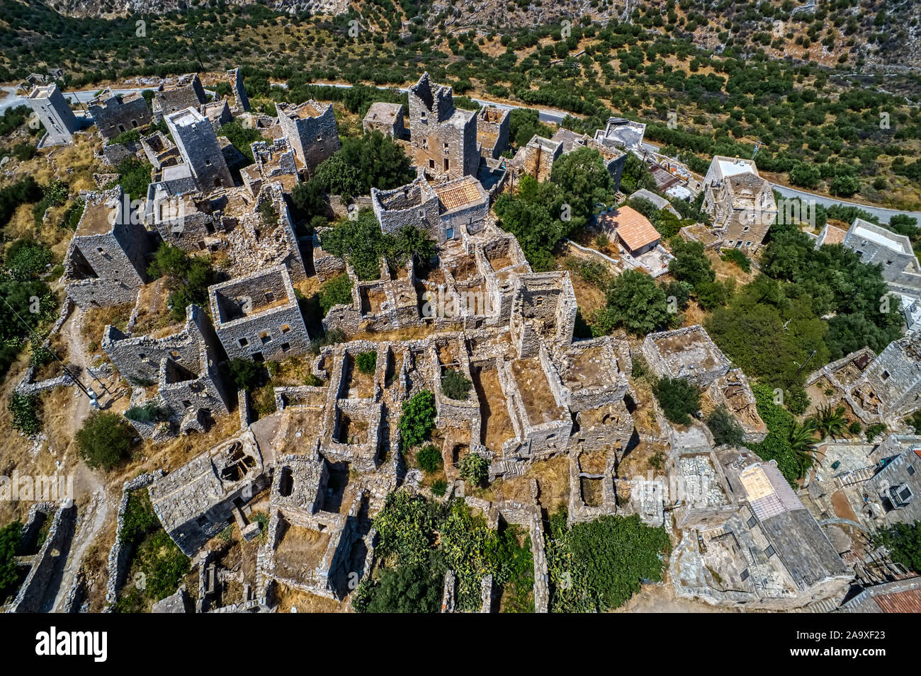 Aerial view the Vathia the impressive traditional village of Mani with ...