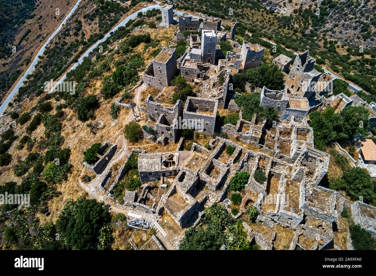 Aerial view the Vathia the impressive traditional village of Mani with ...