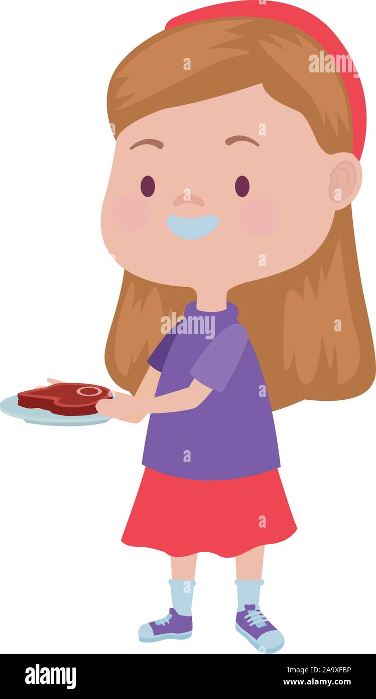 cute little girl with meat steak character Stock Vector Image & Art - Alamy