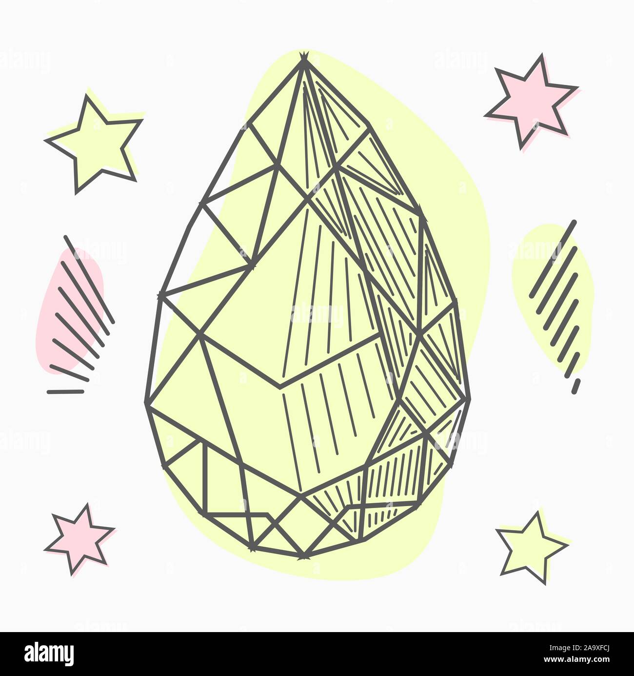 hand drawn line art crystals, isolated objects. Crystal stone ...