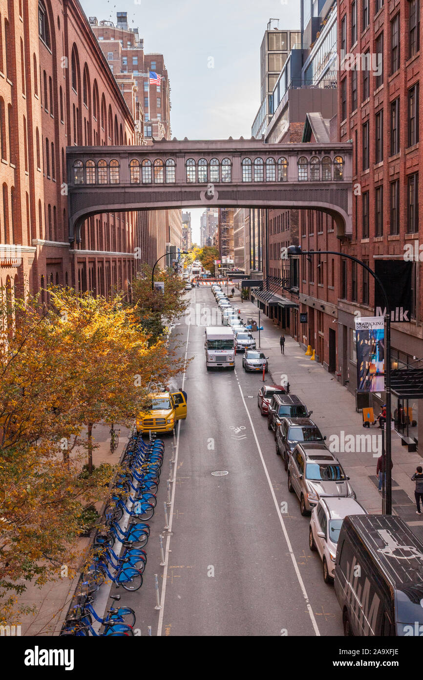 Skybridge or sky bridge photographed from the High Line, Chelsea Market ...