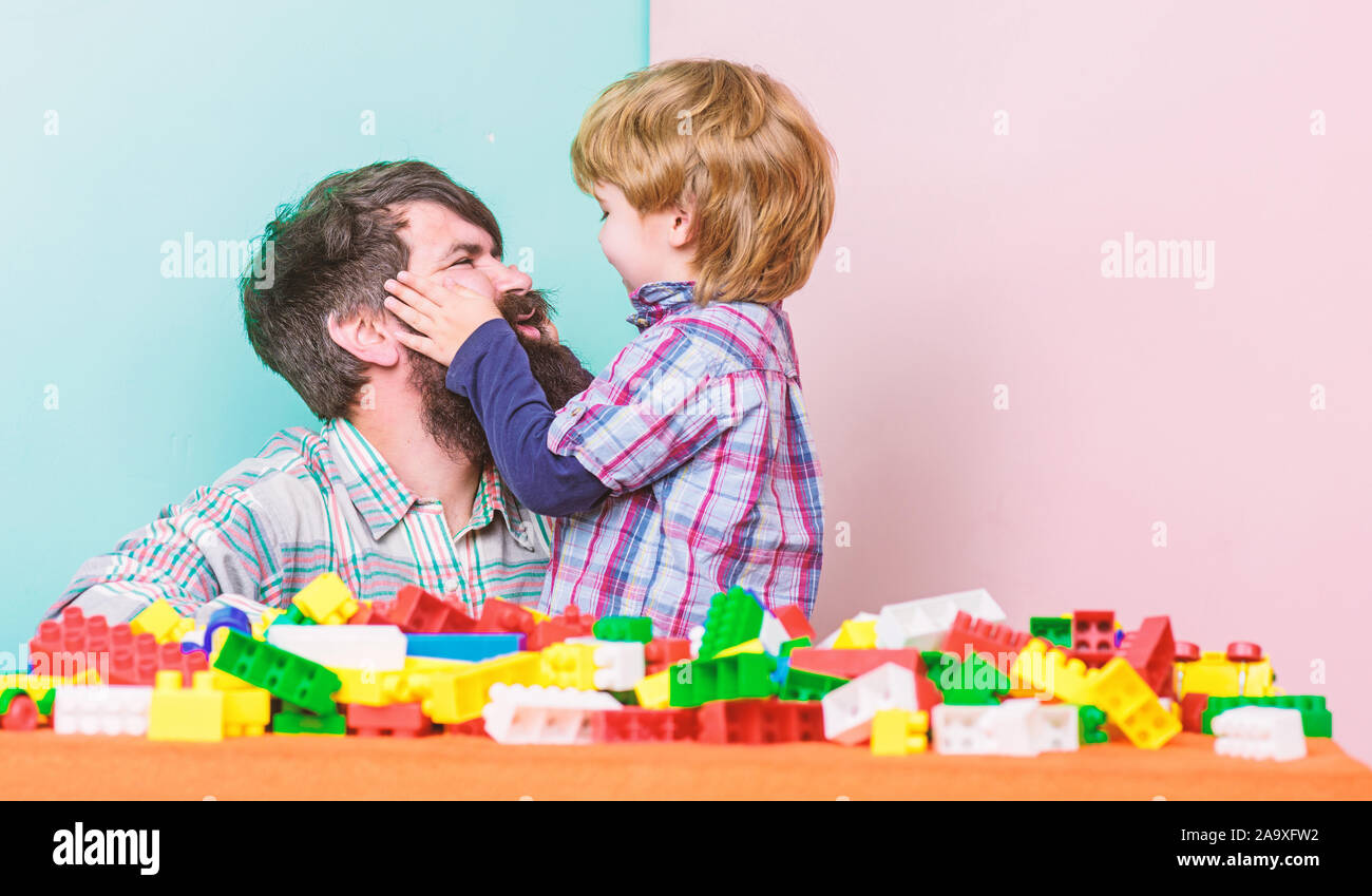 happy family leisure. small boy with dad playing together. father and ...