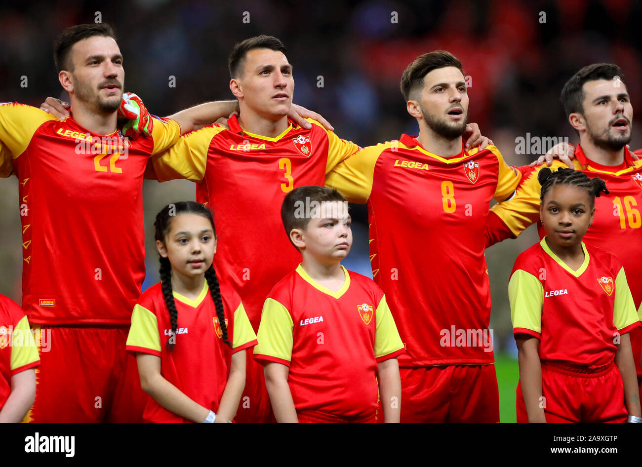 (left to right) Montenegro's Marko Simic, Risto Radunovic, Deni Hocko ...