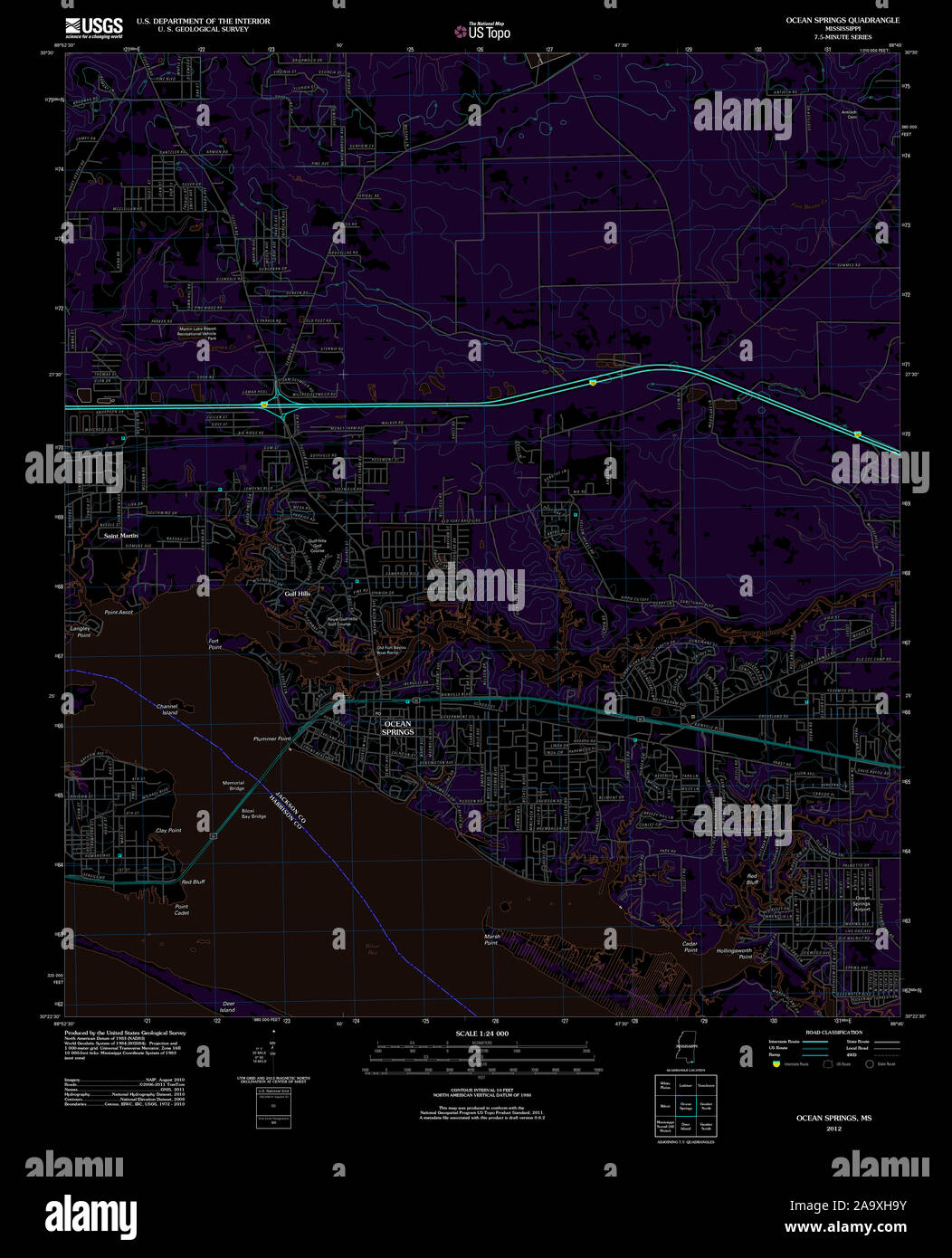 Ocean springs map hi-res stock photography and images - Alamy
