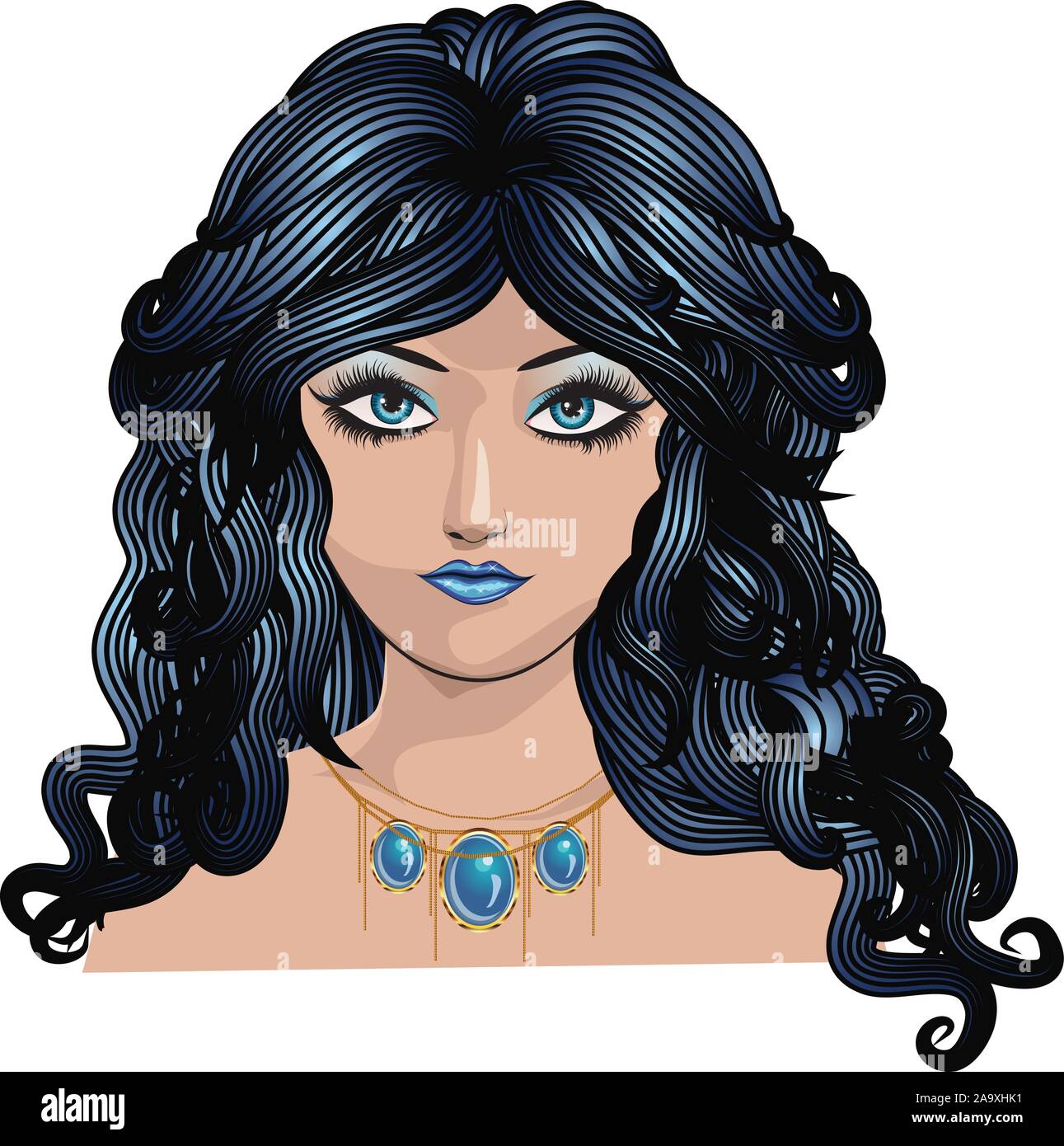 Illustration of fantasy girl portrait with blue hair Stock Vector Image ...