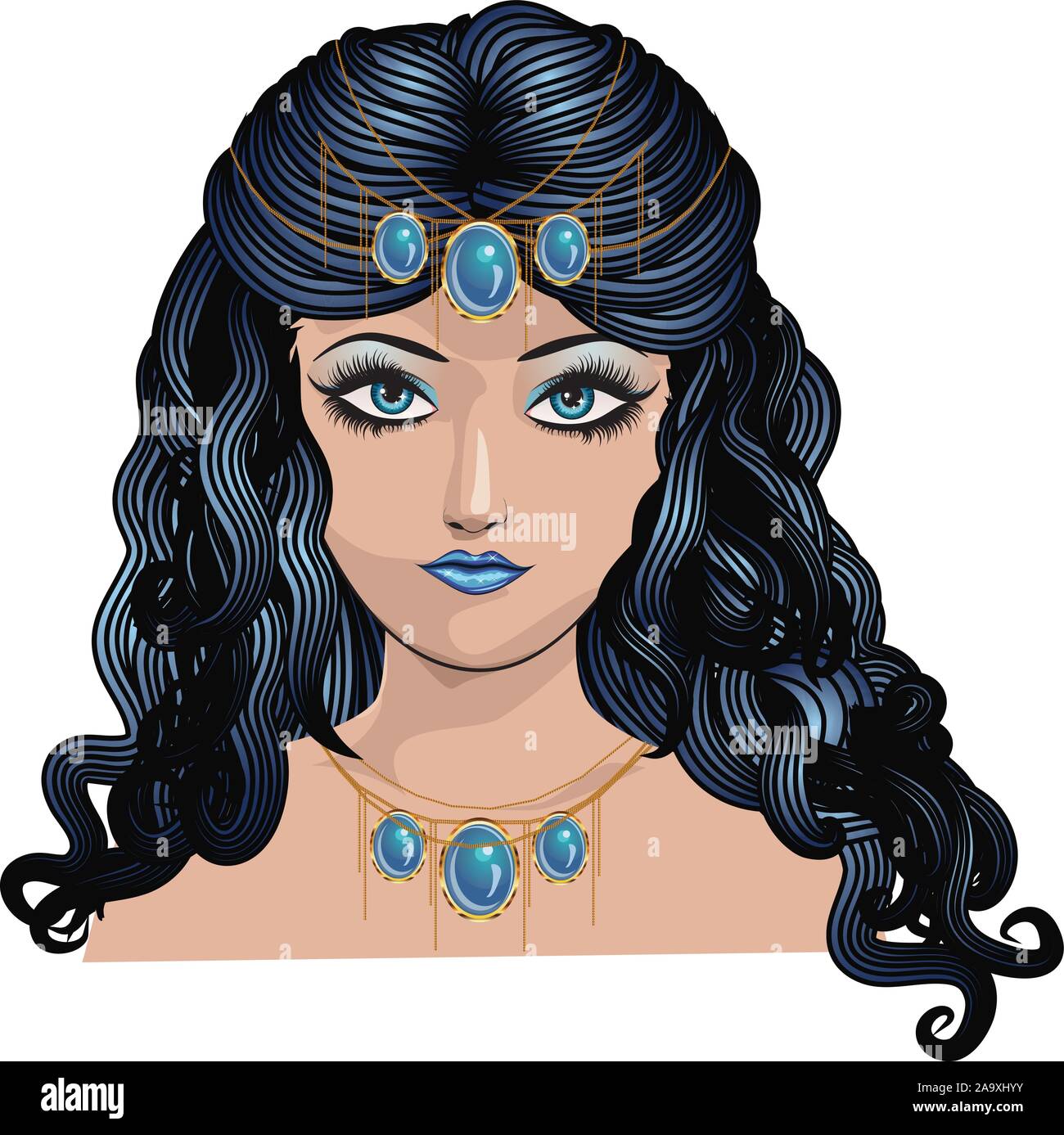 Illustration of fantasy girl portrait with blue hair Stock Vector Image ...