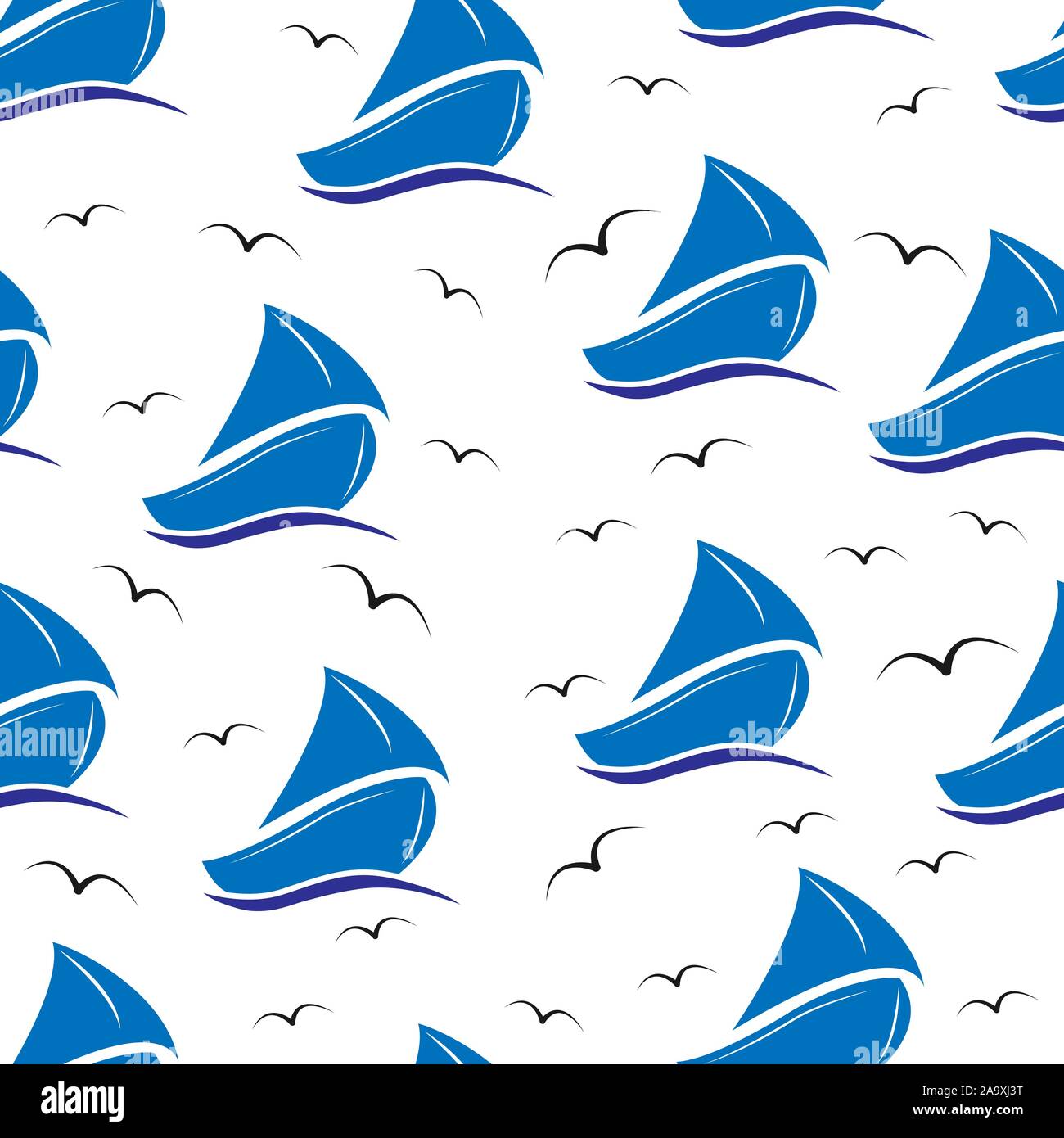 Seamless sea background with yacht under sail and seagulls. Solution ...