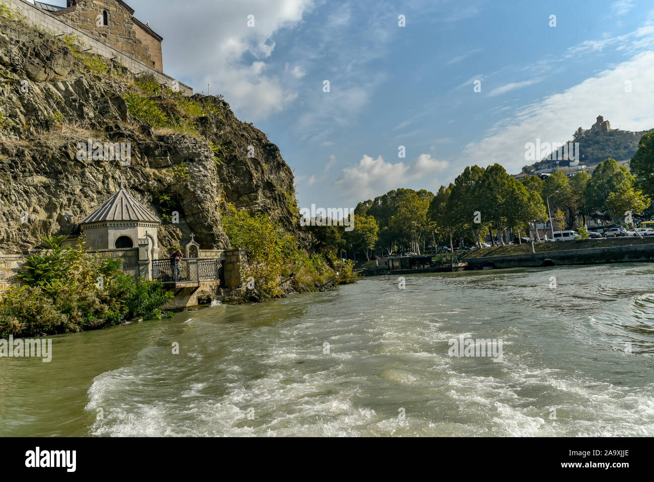 Kura River, Tbilisi city view from boat ride on the Kura River, October ...