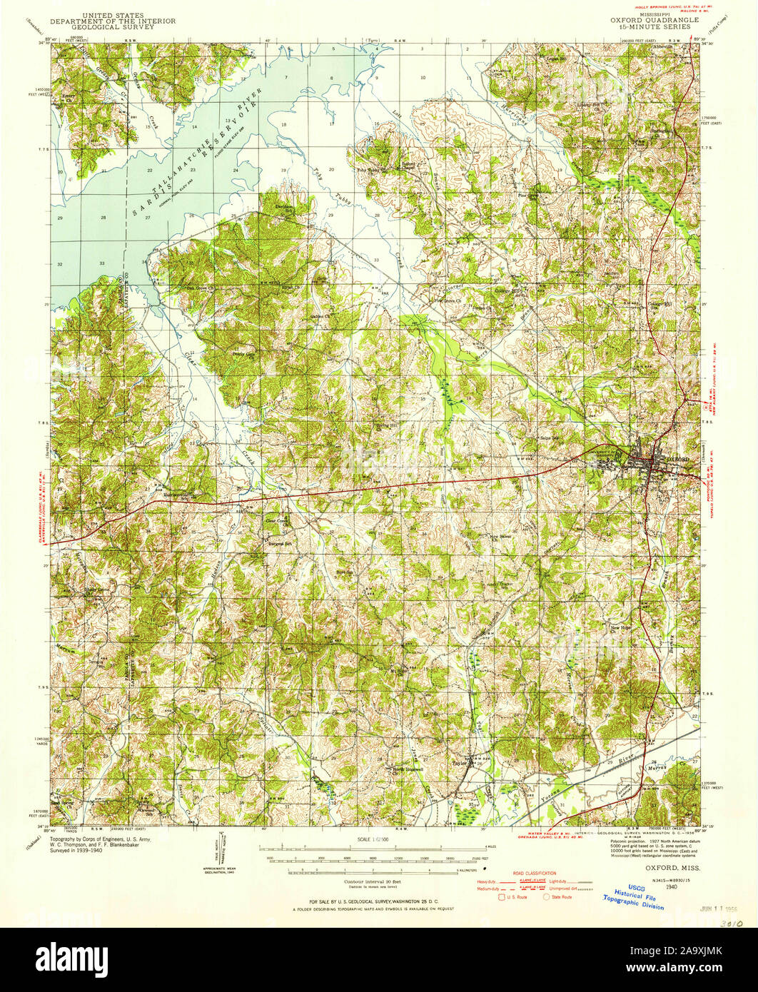 USGS TOPO Map Mississippi MS Oxford 337026 1940 62500 Restoration Stock ...