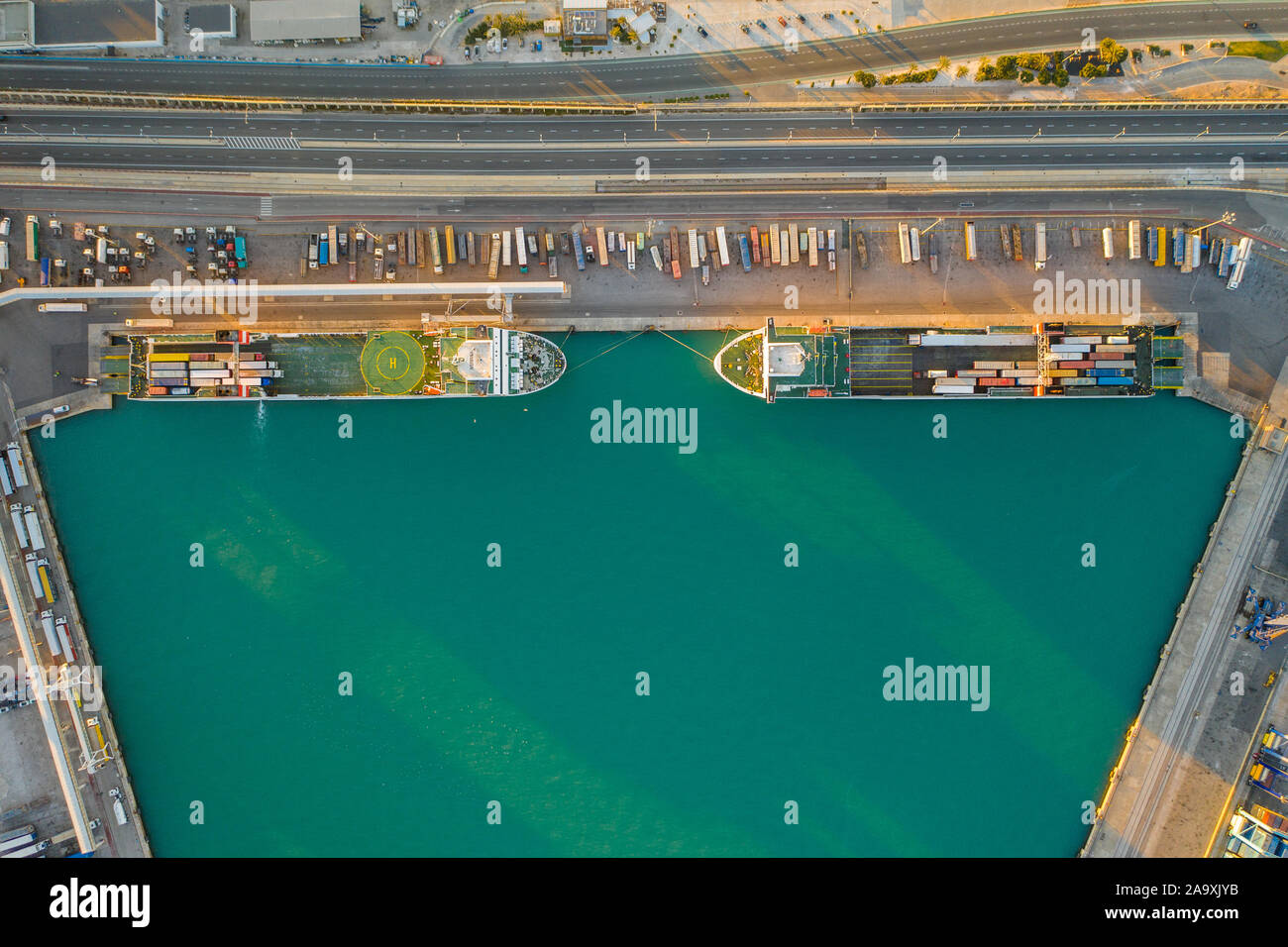 Aerial view of the container terminal of the seaport of the city of ...