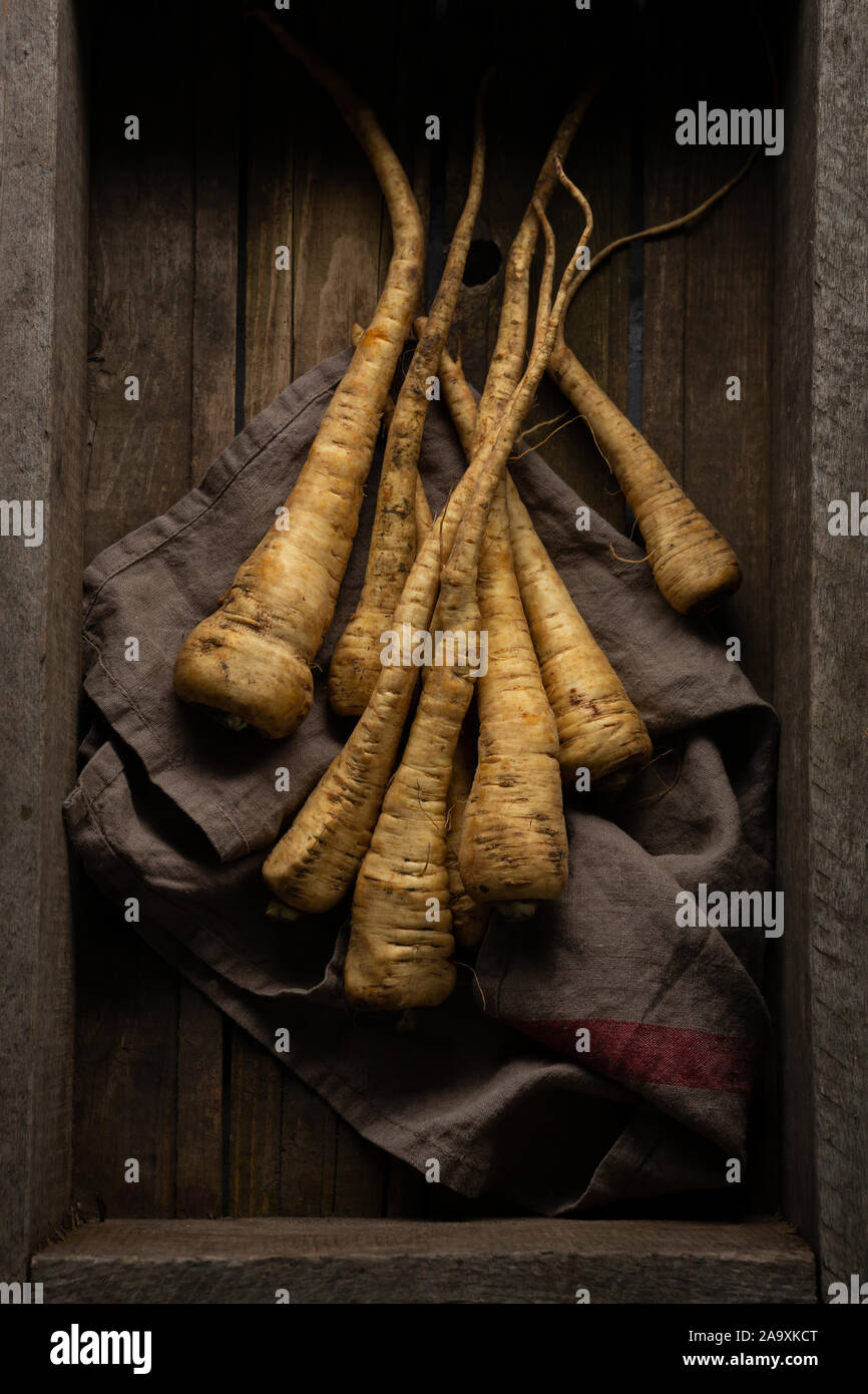 Fresh roots of parsnip top view Stock Photo - Alamy