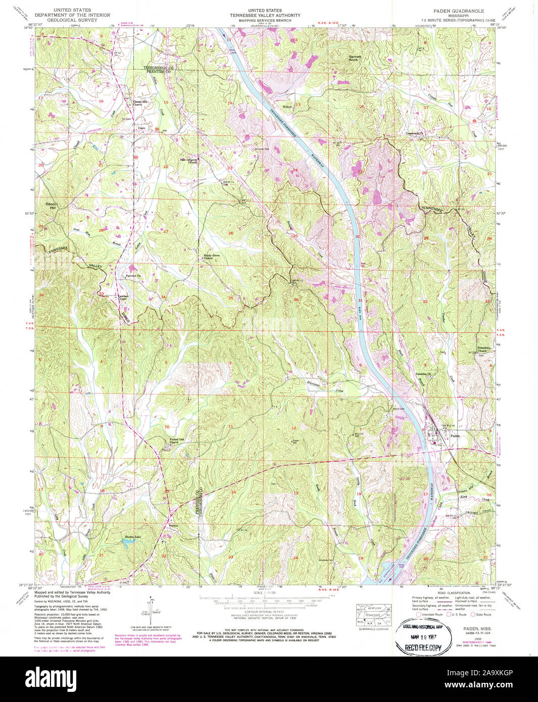 USGS TOPO Map Mississippi MS Paden 336237 1950 24000 Restoration Stock ...