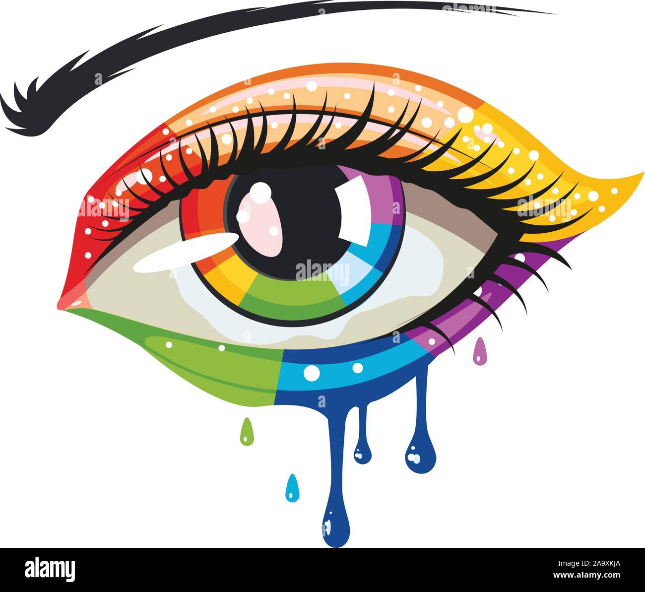Female eye in rainbow colors, melting paint makeup Stock Vector Image ...
