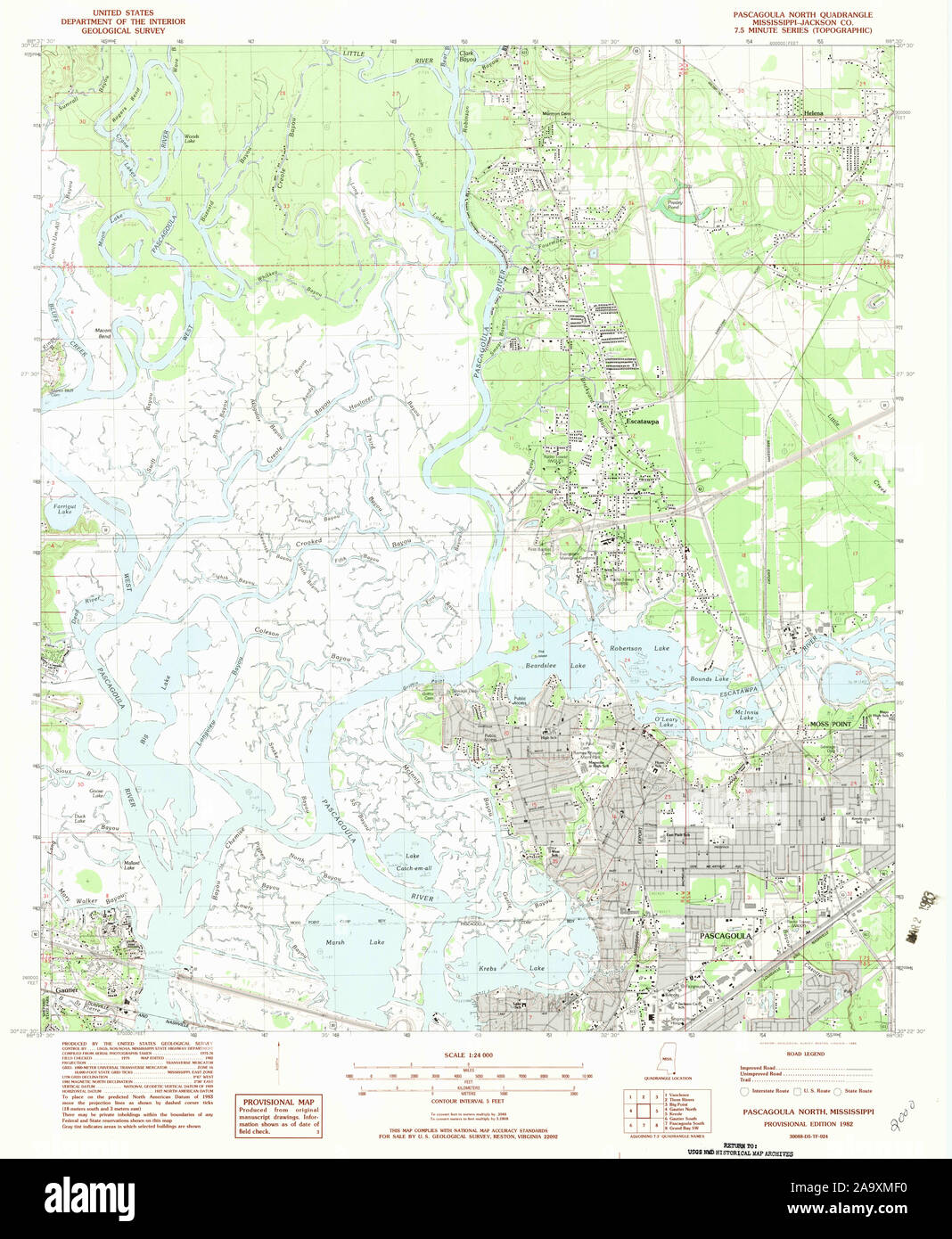 USGS TOPO Map Mississippi MS Pascagoula North 336244 1982 24000 ...