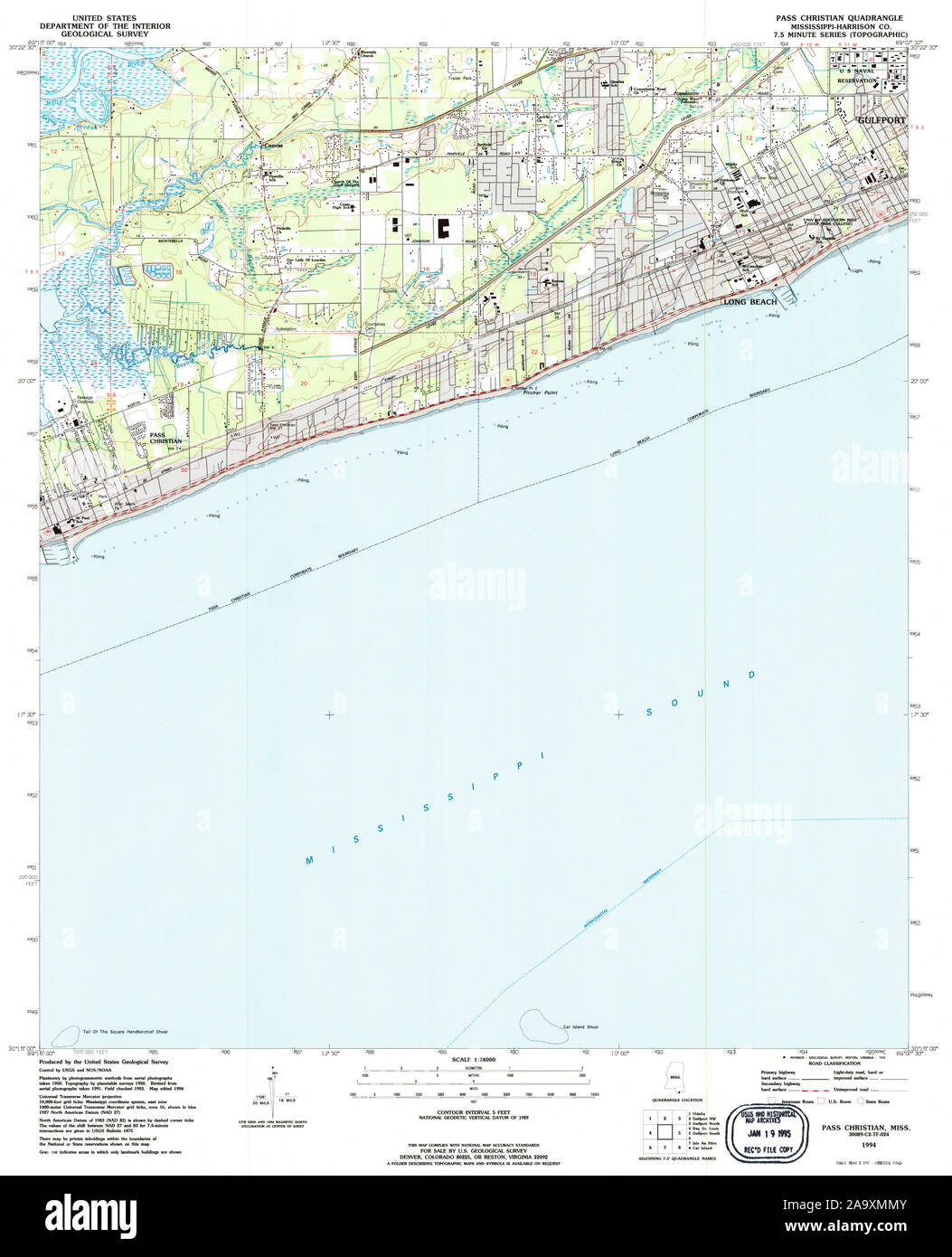 USGS TOPO Map Mississippi MS Pass Christian 336250 1994 24000 ...
