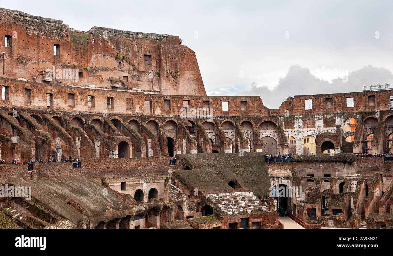Rome Italy. Interior of the Colosseum, famous for its shows with ...
