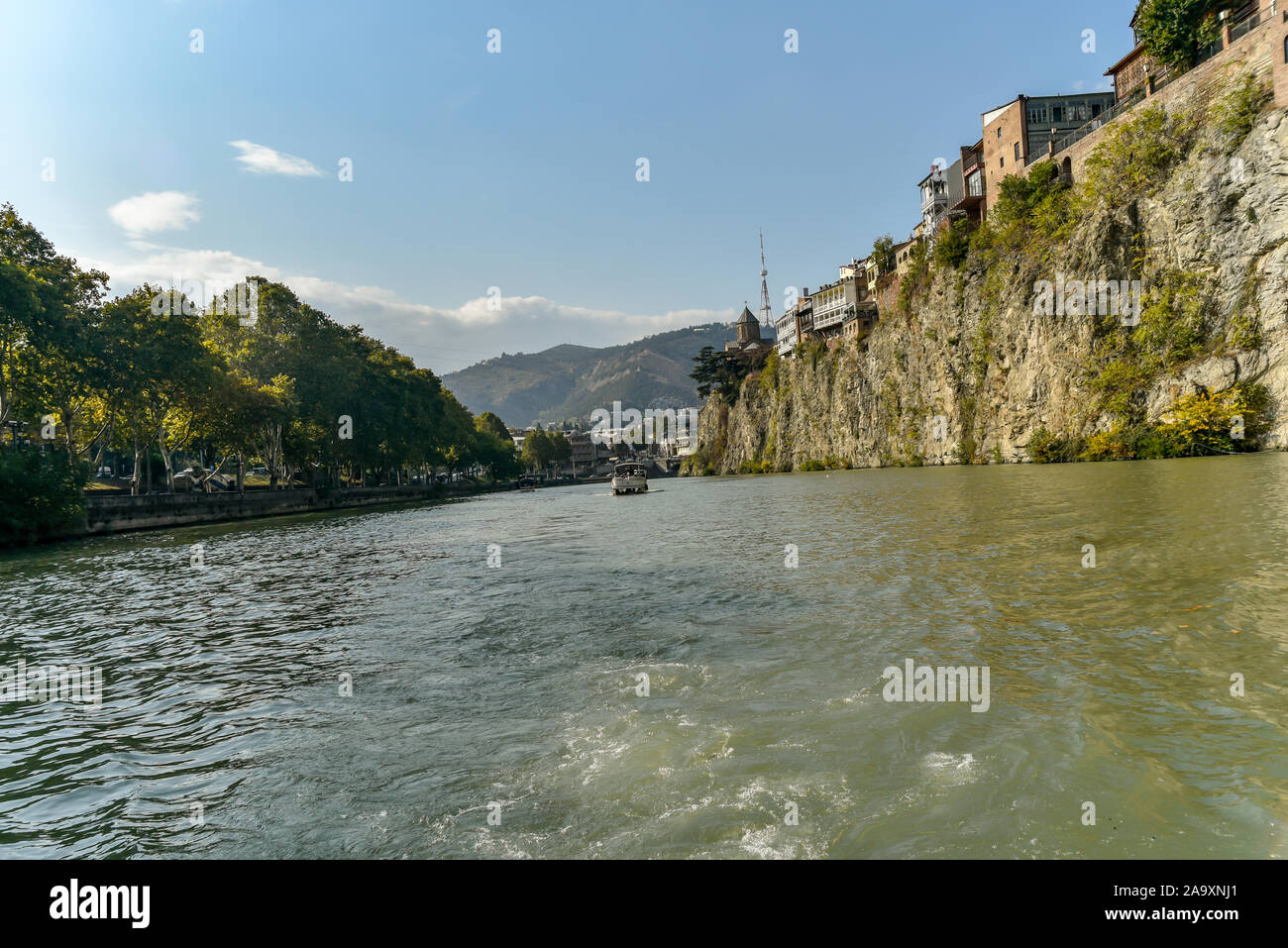 Kura River, Tbilisi city view from boat ride on the Kura River, October ...