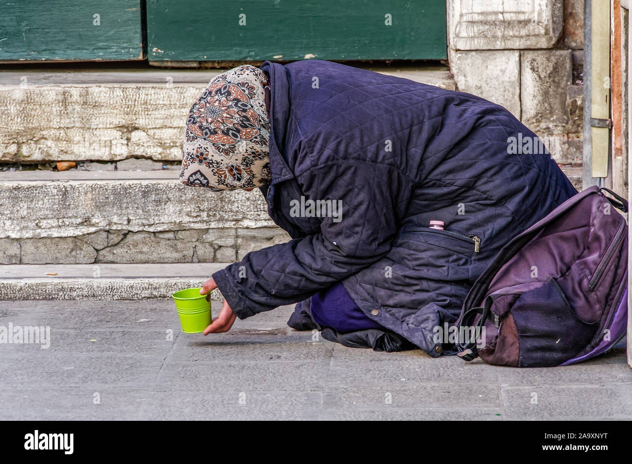 Venice, Italy unidentified beggar on the street. Female beggar with ...