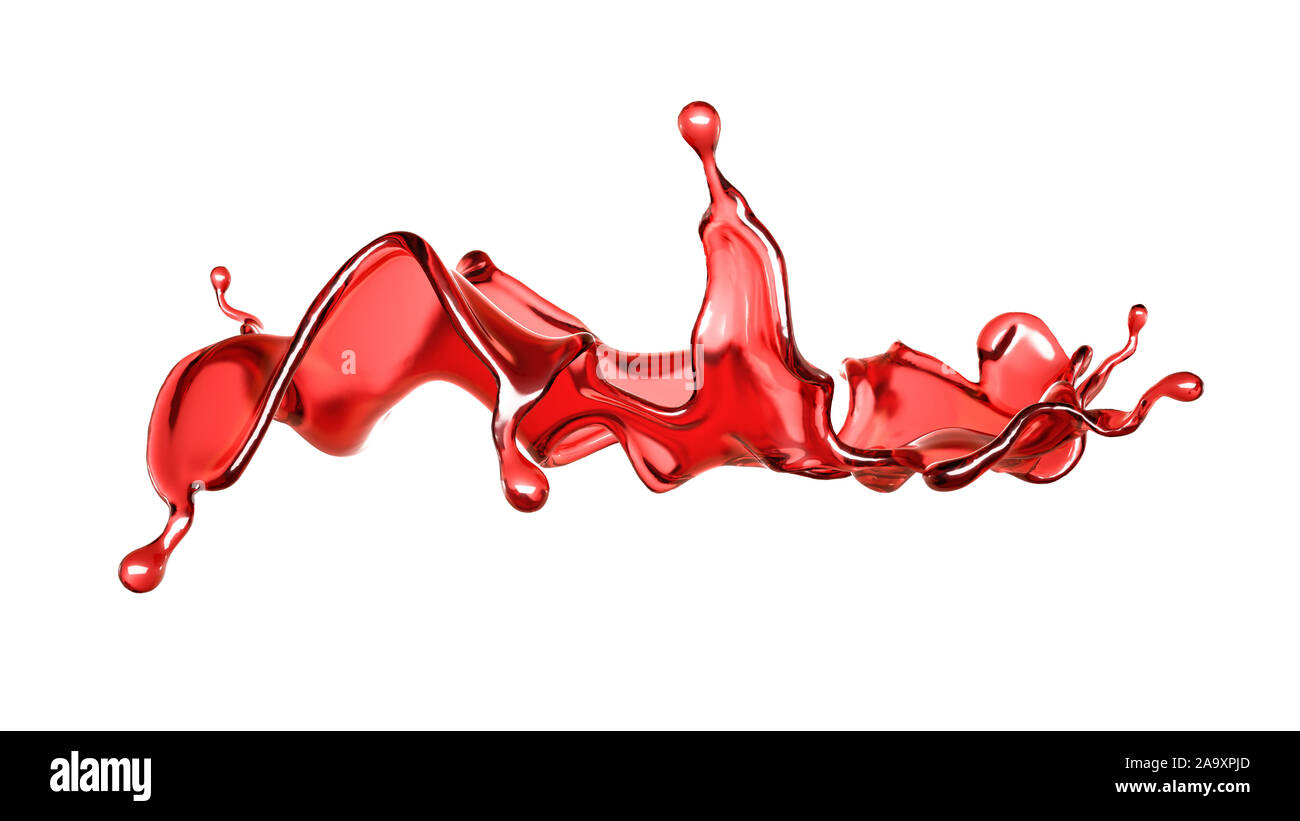 A splash of a transparent red liquid on a white background. 3d ...