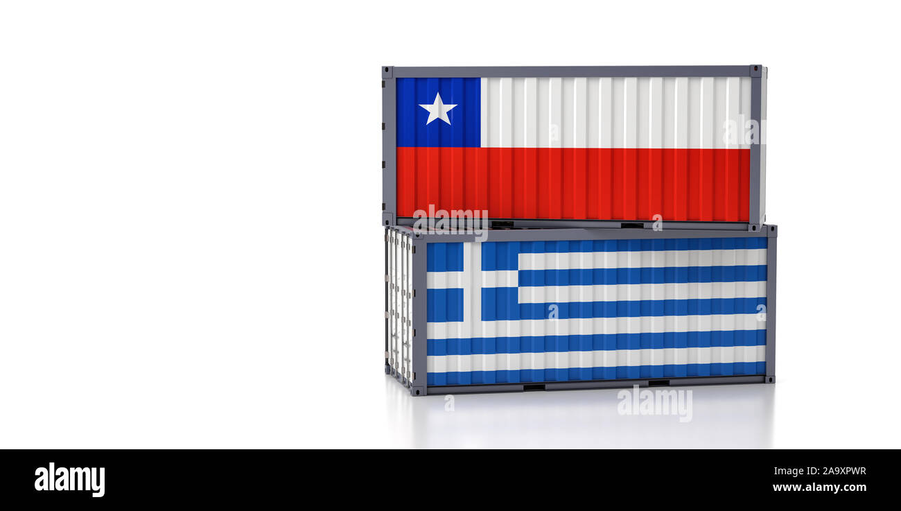 Two freight container with Chile and Greece national flag. 3d rendering ...