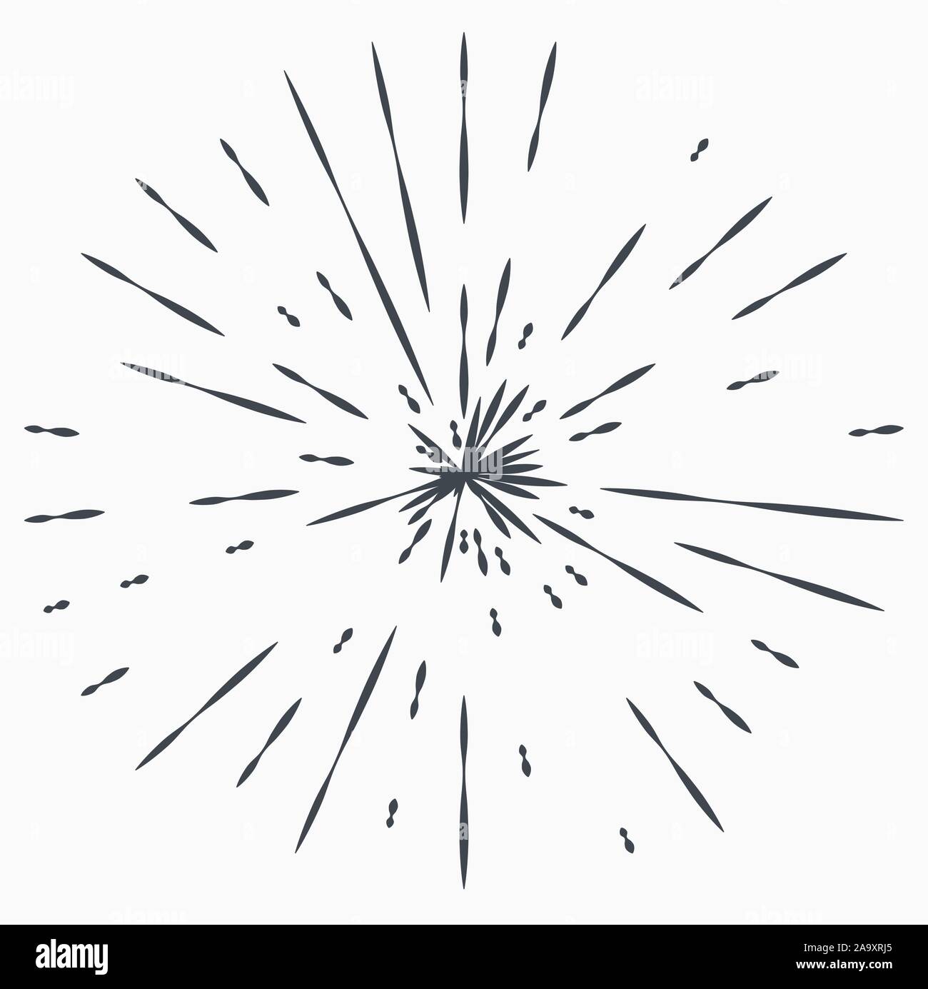 Vintage Sunburst Explosion Handdrawn Design Element Fireworks Black ...