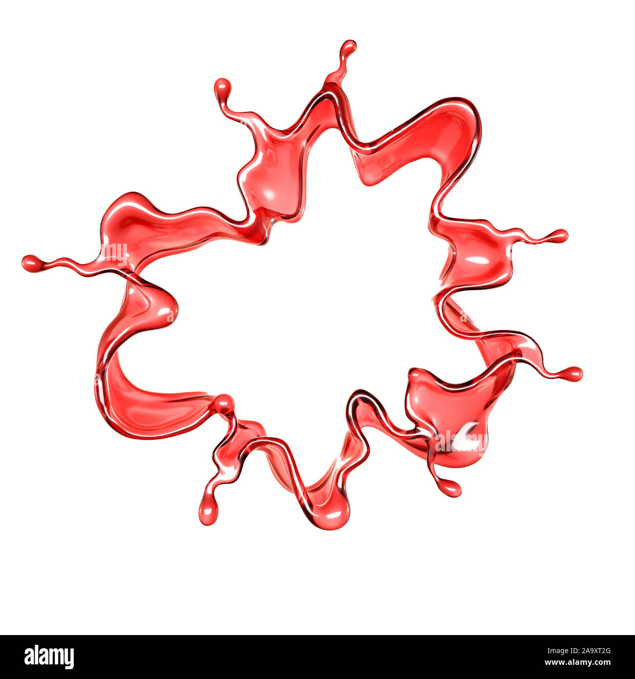A splash of a transparent red liquid on a white background. 3d ...