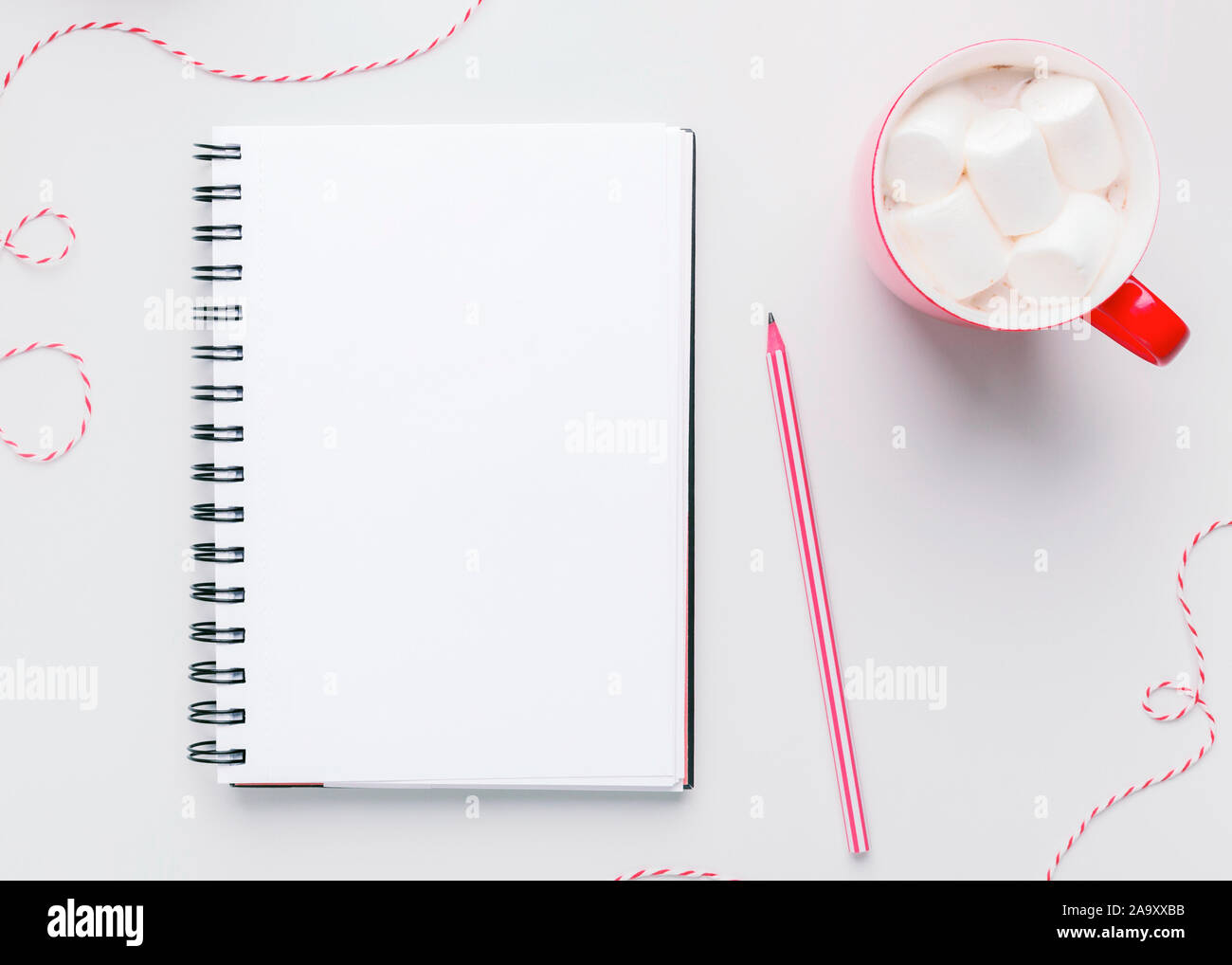 Top view of empty notebook for wishes and cup of hot cocoa Stock Photo ...