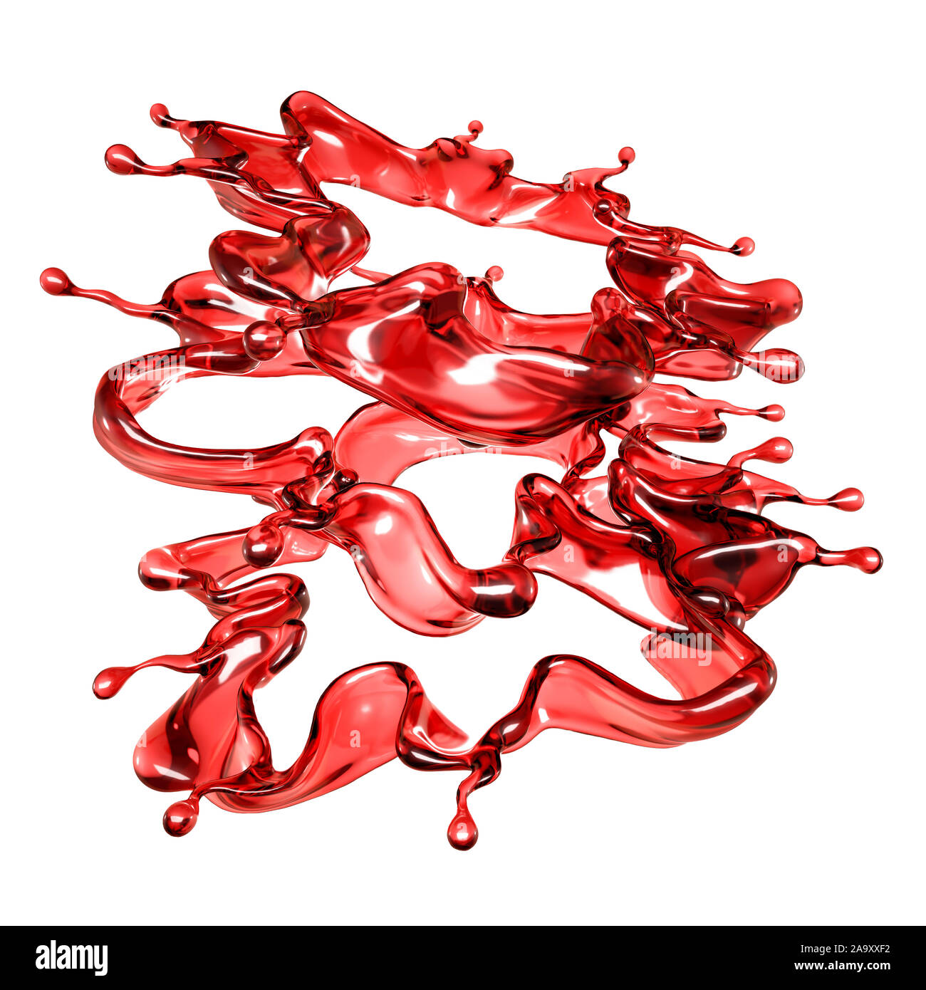 A splash of a transparent red liquid on a white background. 3d ...