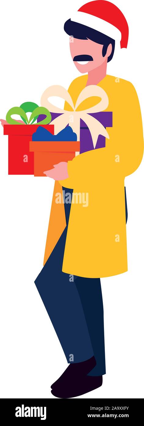 man with gift boxes on white background vector illustration design ...