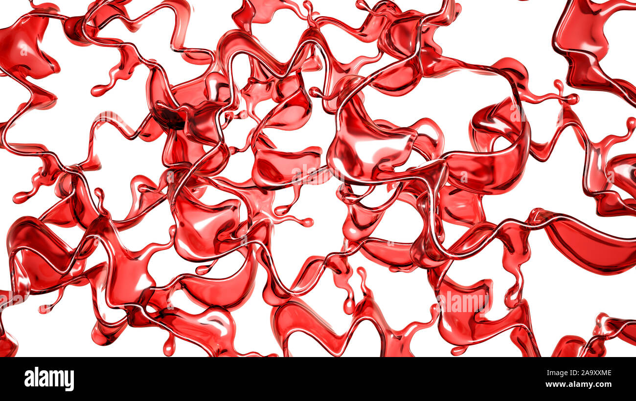 A splash of a transparent red liquid on a white background. 3d ...