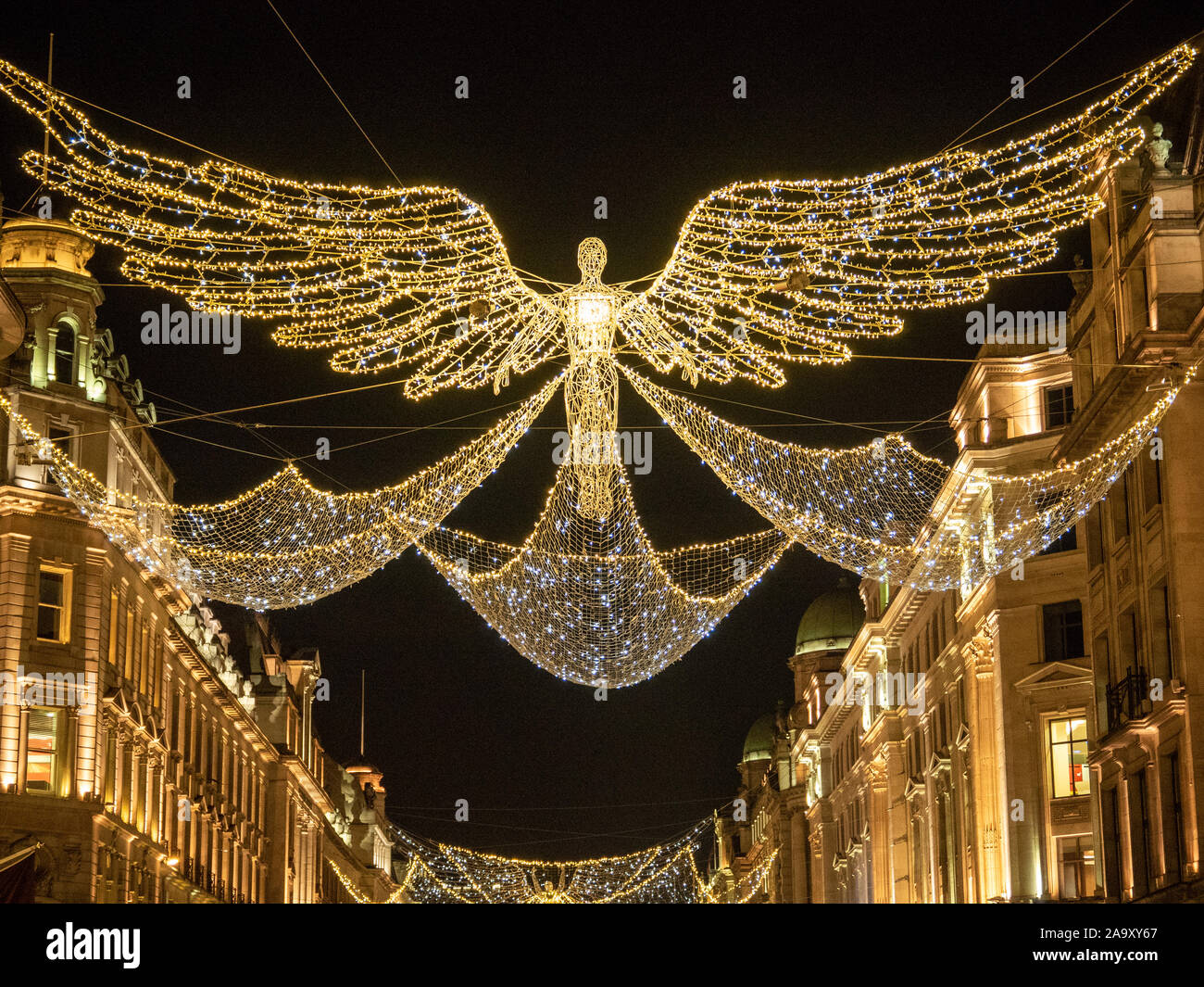 Festive/Christmas Angels hovering above Regent Street, Soho, London ...