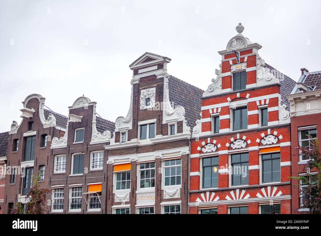 Close detail of traditional Dutch Late medieval houses in Amsterdam ...