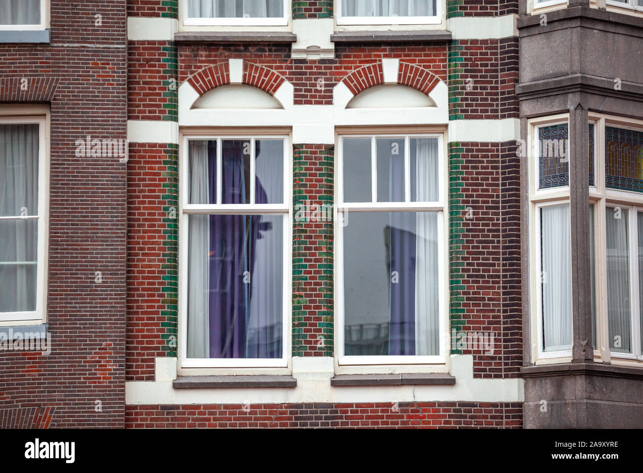 Close detail of traditional Dutch Late medieval houses in Amsterdam ...