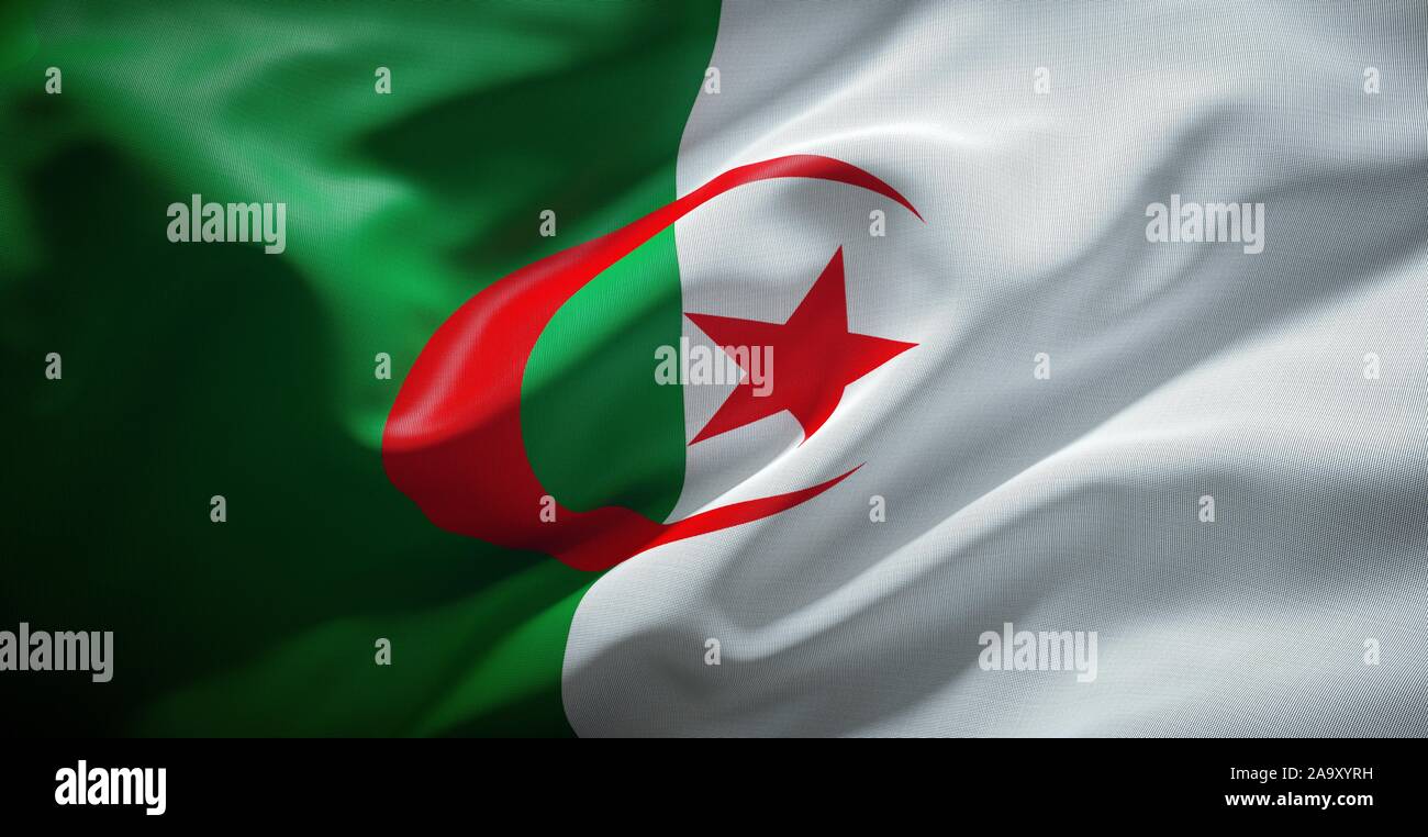 Real cloth flag of Algeria Stock Photo - Alamy