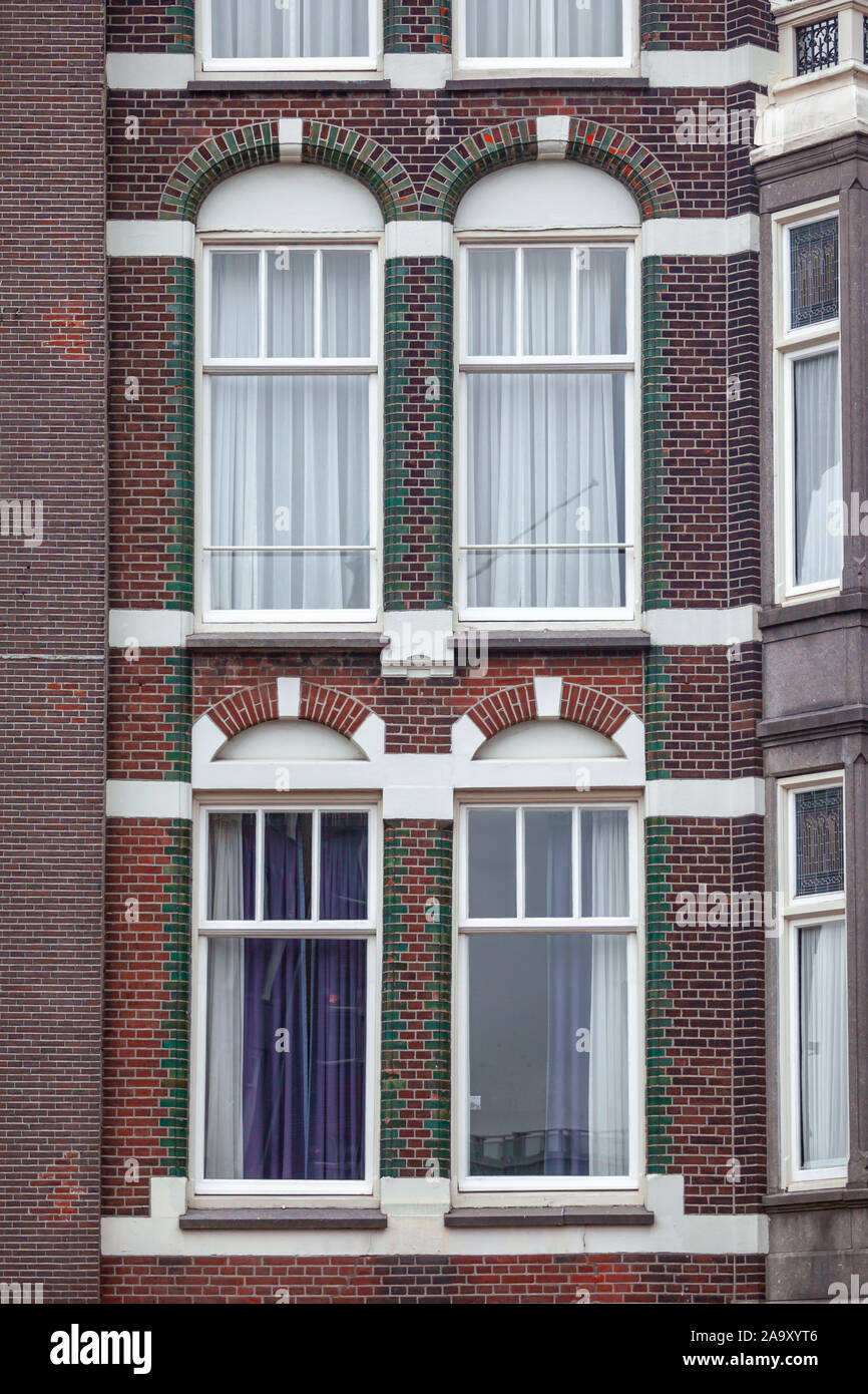 Close detail of traditional Dutch Late medieval houses in Amsterdam ...