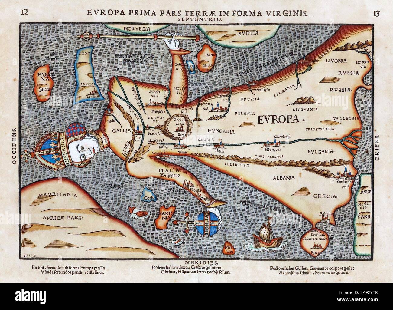 Heinrich Bunting, map of Europe, Europe in the Shape of a Queen,1581 ...