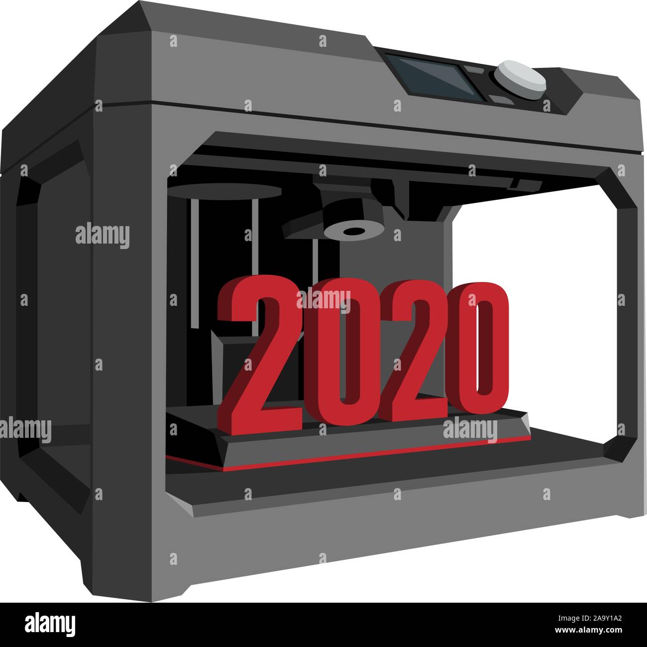 3d printer with a printed text "2020" isolated on white. Vector ...
