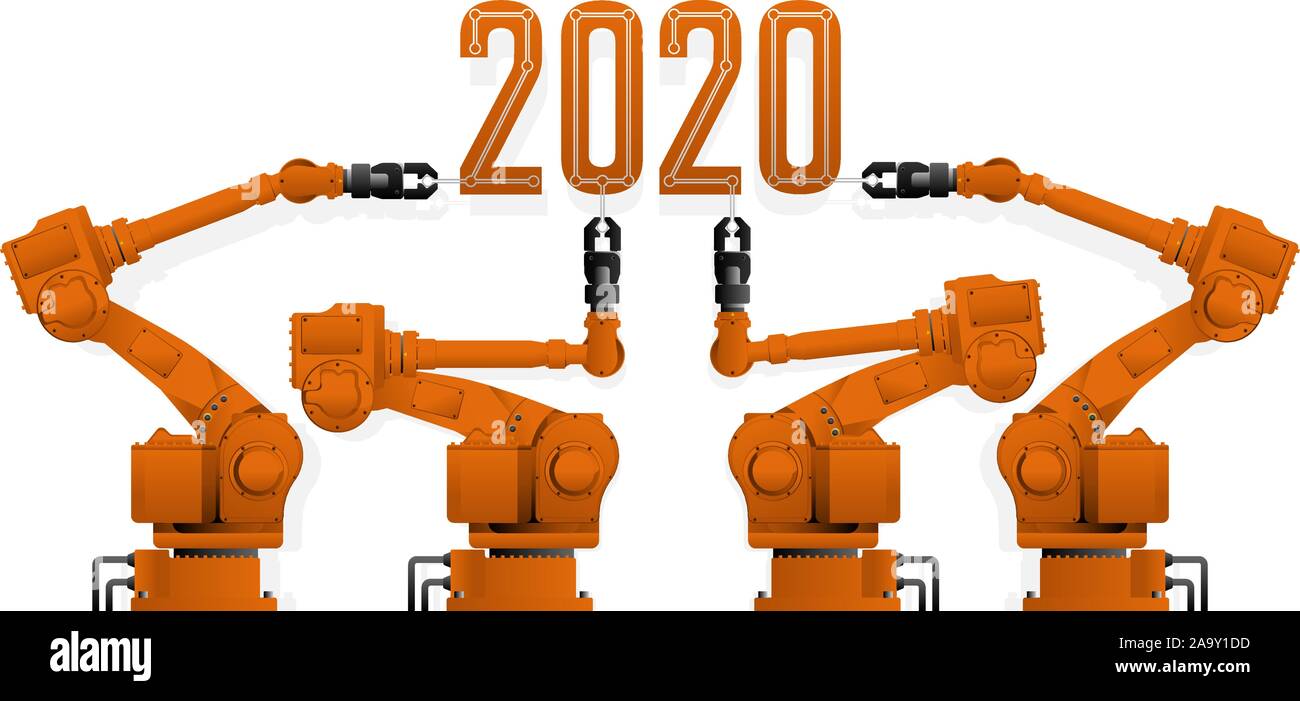 Robots assemble inscription "2020". Vector illustration Stock Vector ...