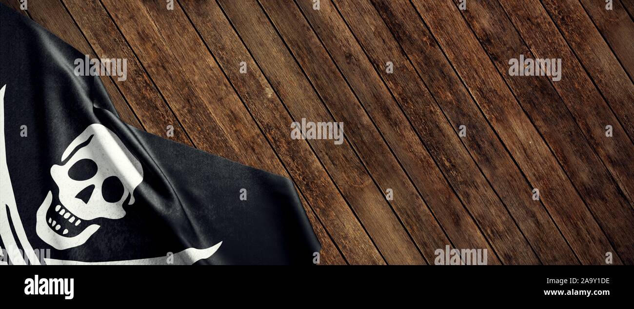 Pirate, cloth flag on wood Stock Photo - Alamy