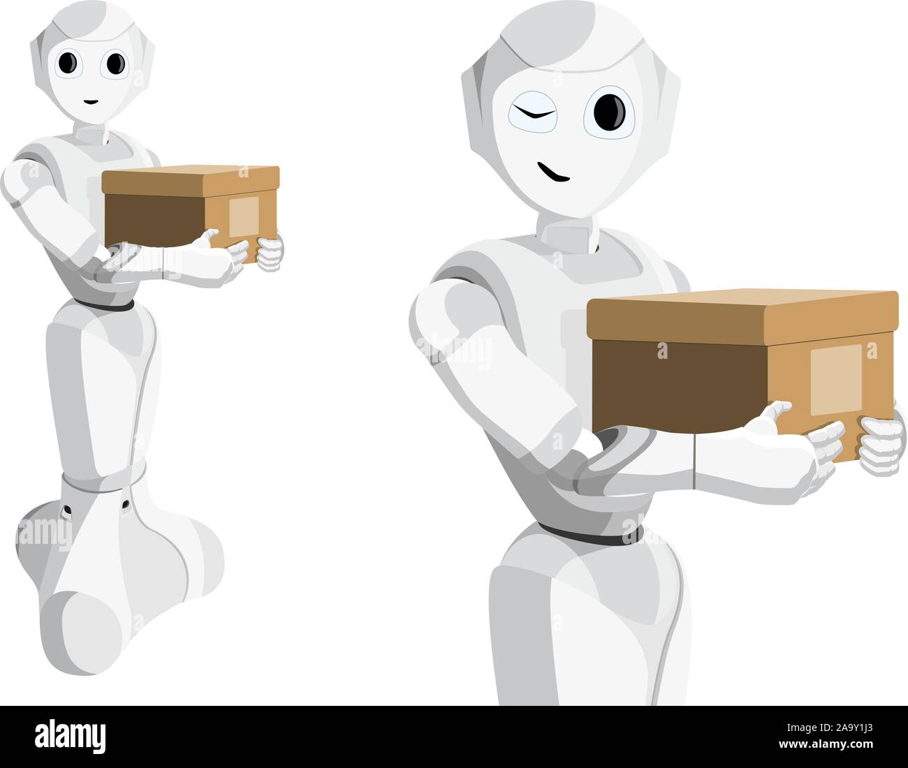 Robot with a box. Automated delivery service. Vector illustration Stock ...