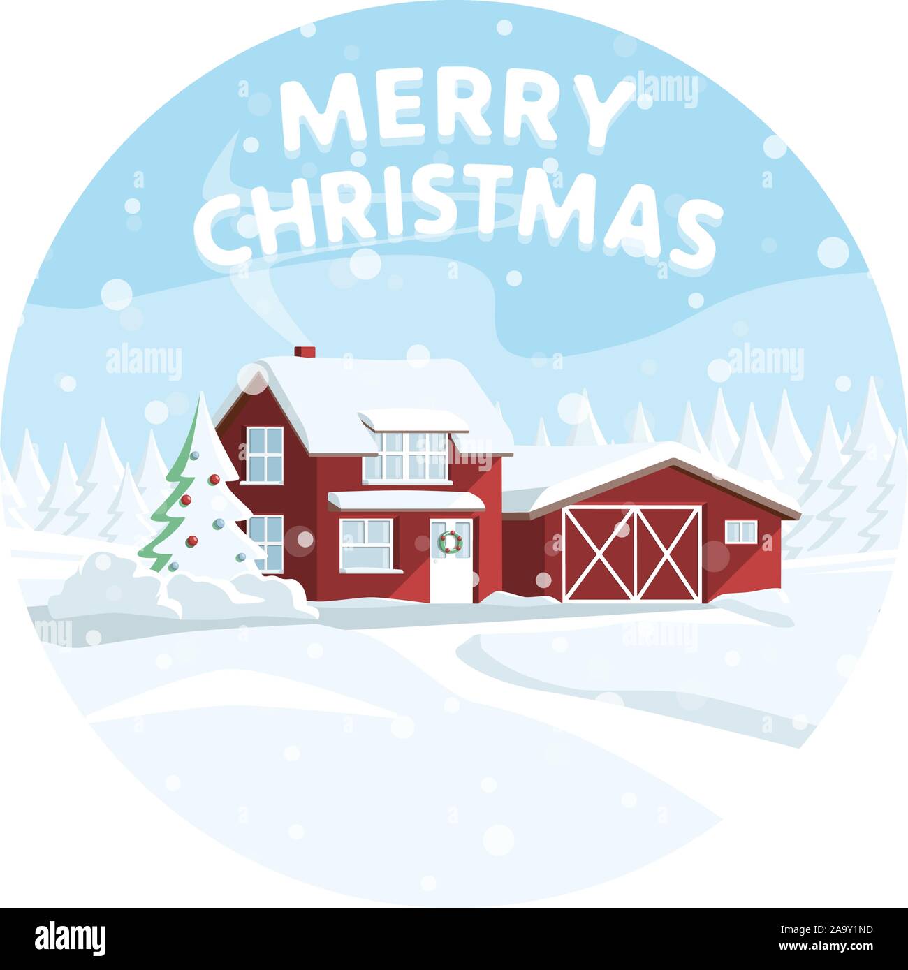 Wooden house in a snowy forest. Winter wonderland. Vector banner ...
