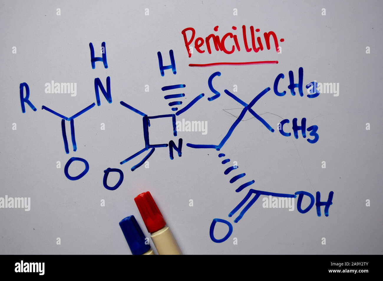 Penicillin write on the white board. Structural chemical formula ...