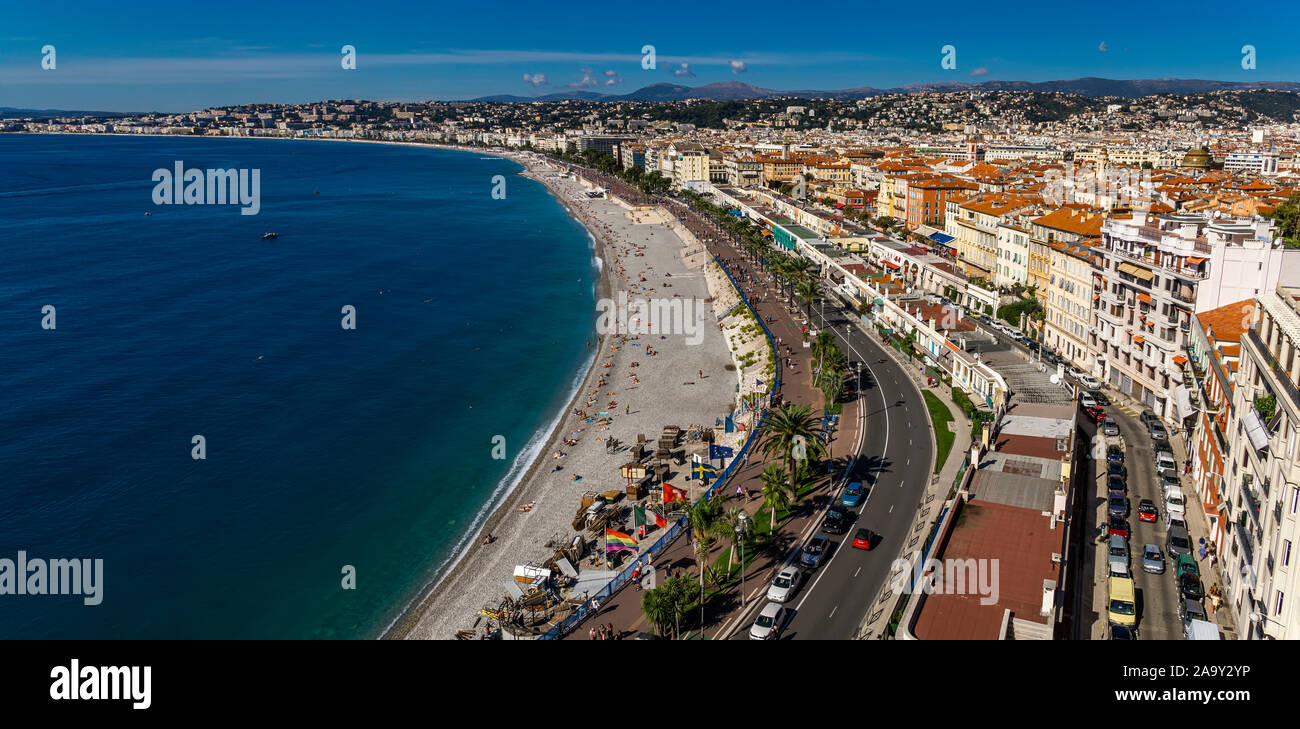 Panoramic aerial view at the beaches in Nice, France Stock Photo - Alamy