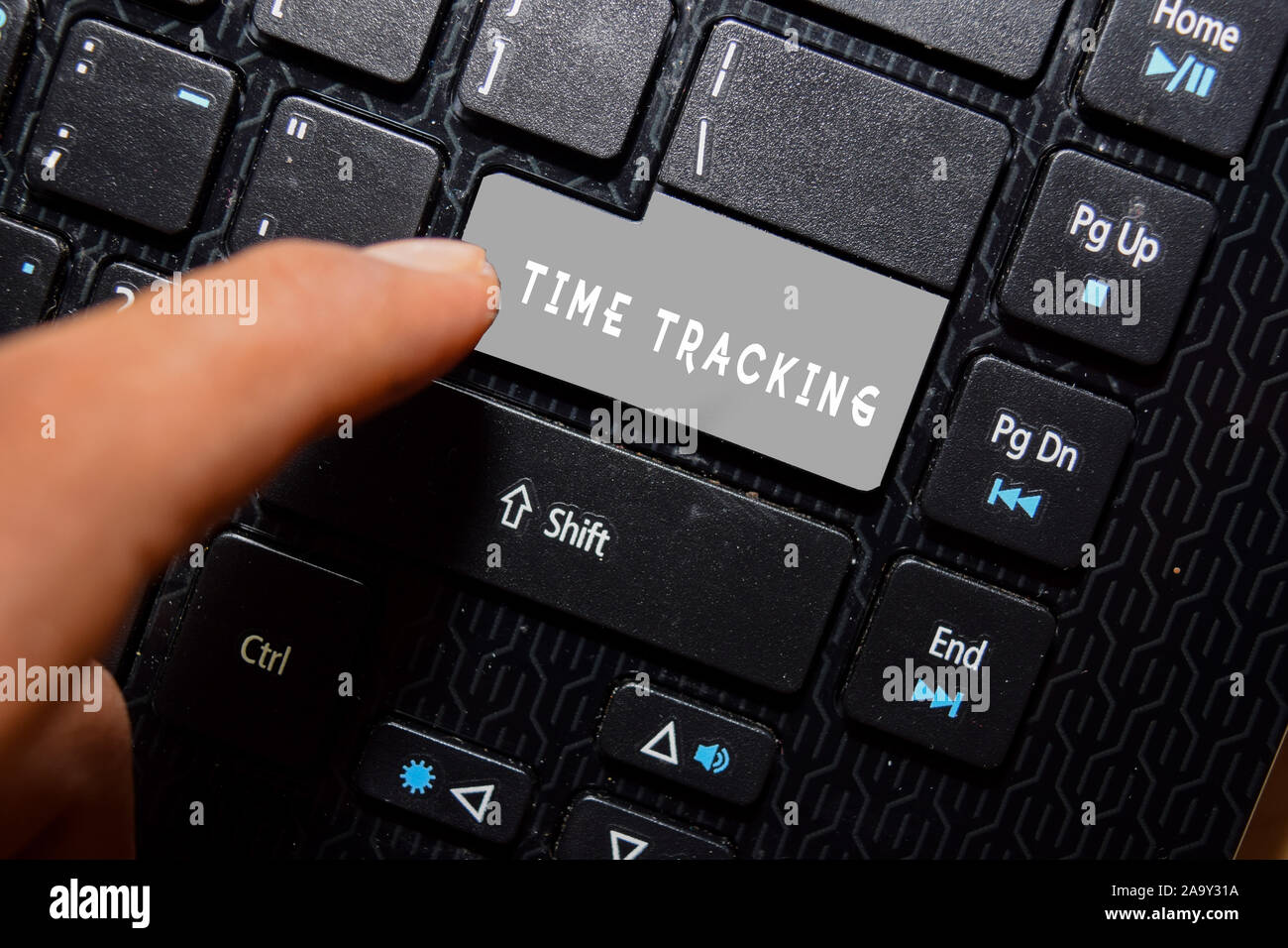 Time Tracking write on keyboard isolated on laptop background Stock ...